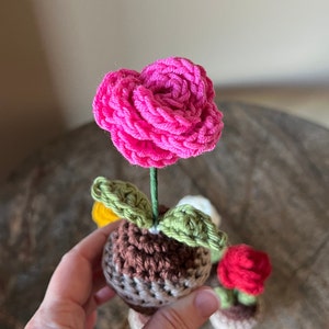 Mini Crocheted Rose & Pot, Crochet Tea Rose, Rose and Vase, Home Decor ...
