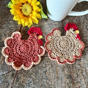 Chicken Coasters Sets of 2 or 4, Crocheted Chicken Coasters, Gift, Farm ...