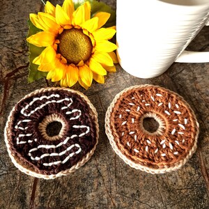 Crochet Donut Coasters Set of 2, Frosted Doughnuts, Crocheted Coasters ...