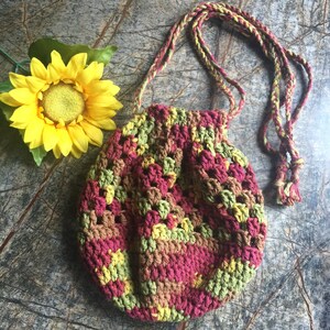 Round Purse, Boho Bag, Drawstring Bag, Round Bag, Mesh Purse, Crochet ...