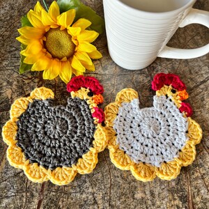 Chicken Coasters Sets of 2 or 4, Crocheted Chicken Coasters, Gift, Farm ...