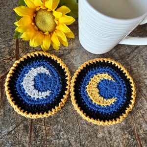 Crocheted Moon Coasters Set: Celestial Cotton Coasters - Etsy