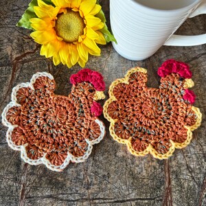 Chicken Coasters Sets of 2 or 4, Crocheted Chicken Coasters, Gift, Farm ...