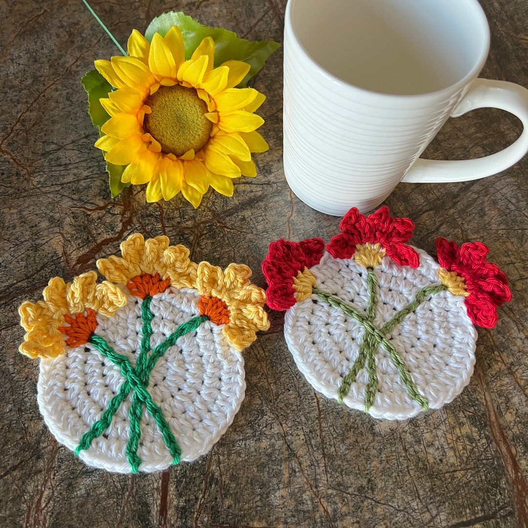 Crochet 3D Daisy Coaster Set of 2, Flower Coasters, Daisy Coasters ...