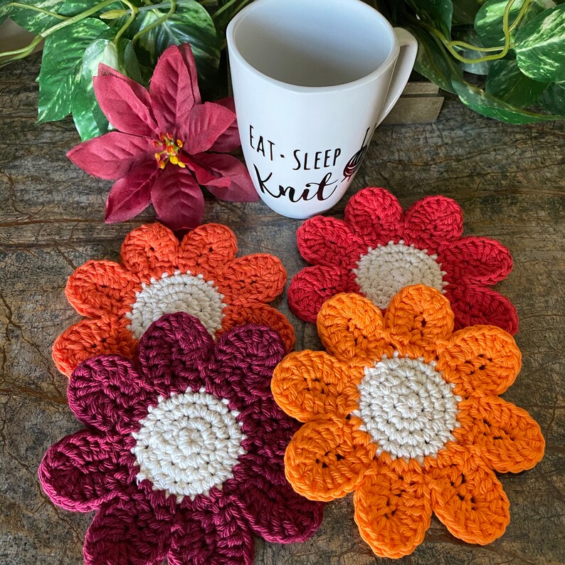Flower Coasters Set of 4 Daisy Fall Coasters Cotton - Etsy Canada