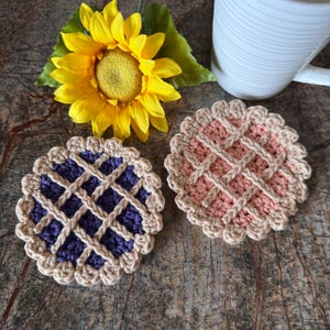 Crocheted Pie Coasters Set of 2: Cherry, Blueberry, Raspberry, Apple ...