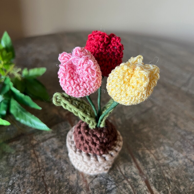 Mini Tulip Trio & Pot Crochet Amigurumi Tulips Crocheted - Etsy