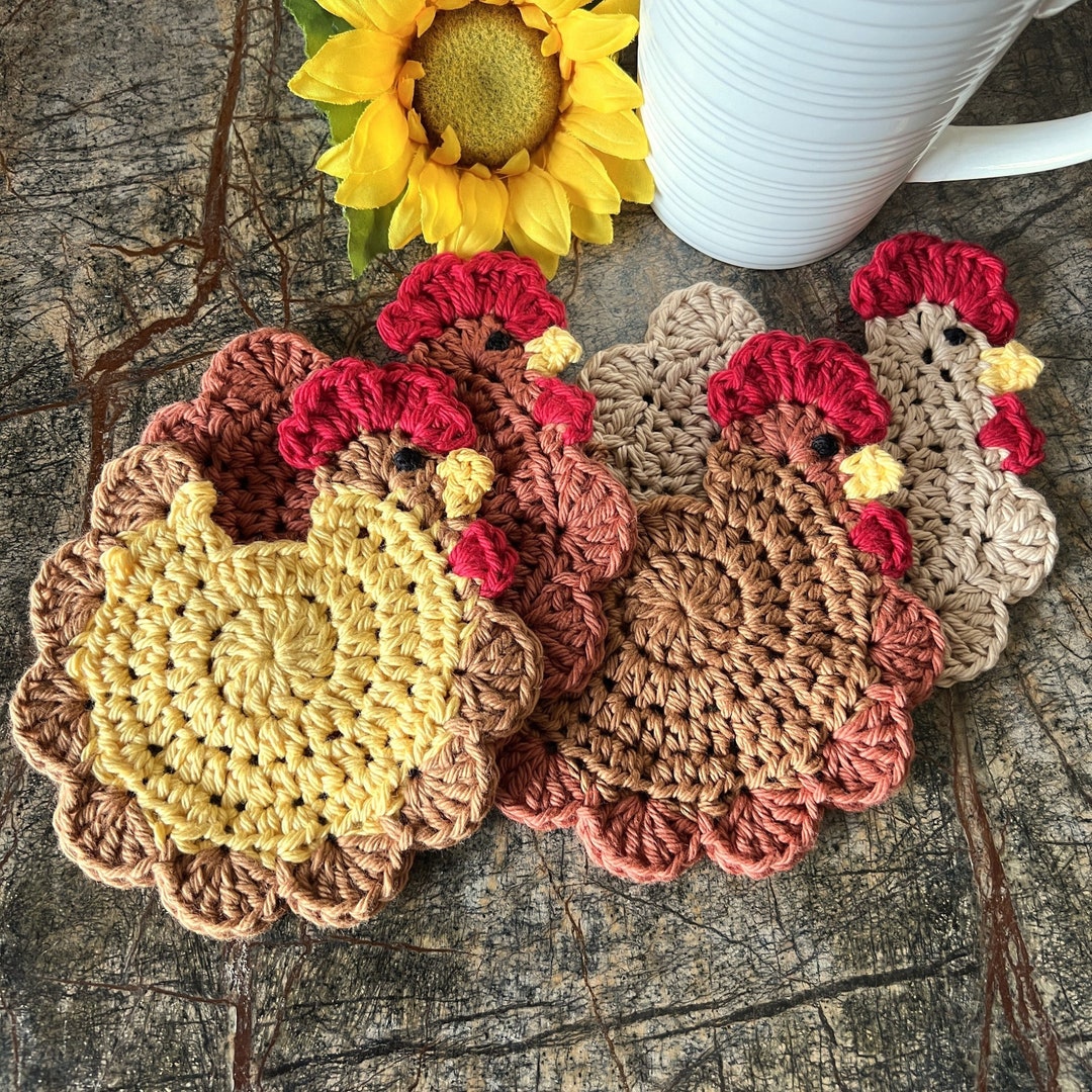 Chicken Coasters Sets of 2 or 4, Crocheted Chicken Coasters, Gift, Farm ...