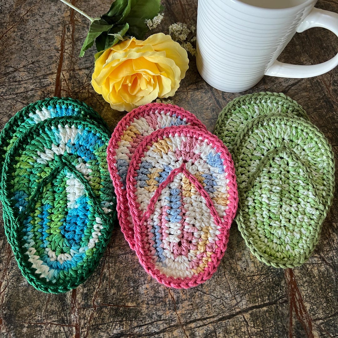 Flip Flop Coasters Set of 2, Coasters, Beach Coasters, Gift, Crocheted ...