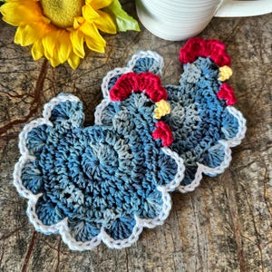 Chicken Coasters Set of 2, Crocheted Chicken Coasters, Gift, Farm ...