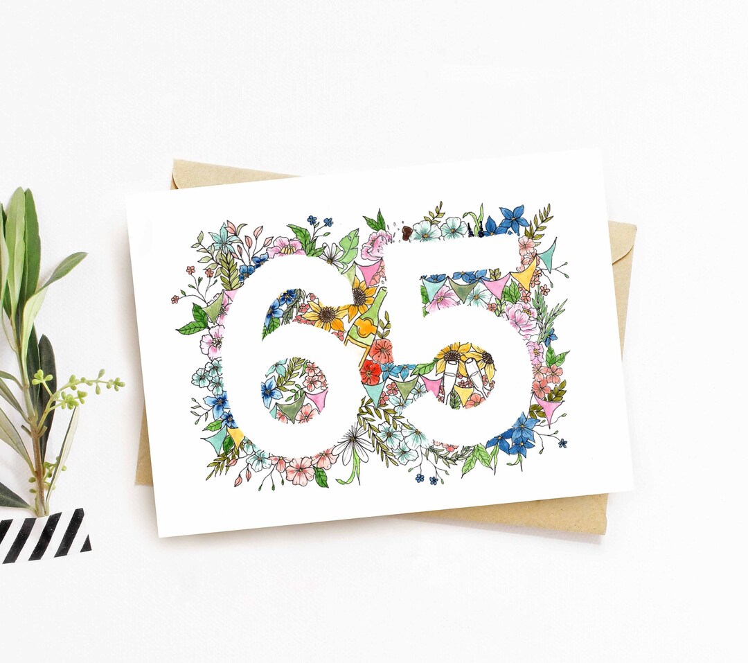 65er Karte | 65 Geburtstagskarte | Karte zum 65.| Handgemalte Karte ...