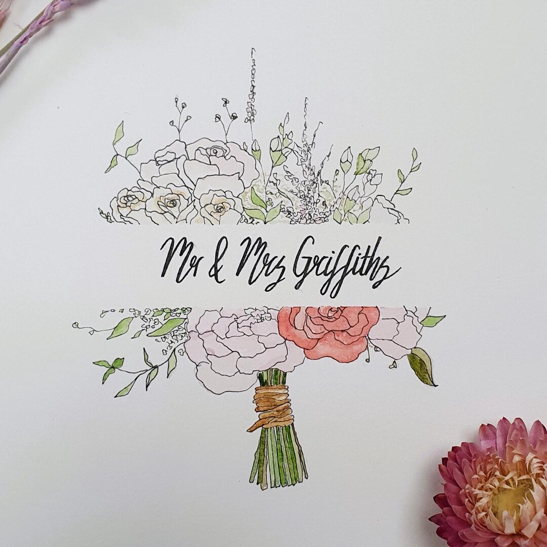 Bouquet Illustration, Wedding Bouquet Drawing, Wedding Gift ...