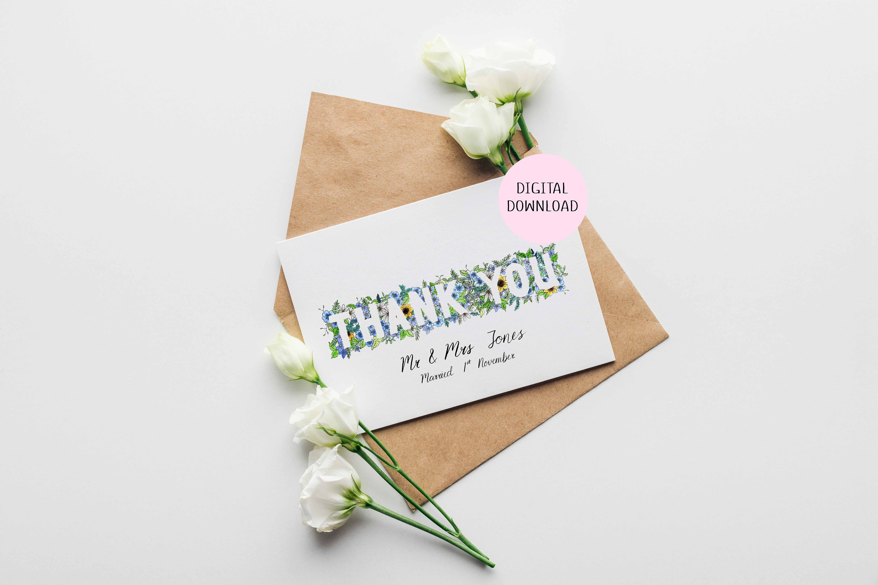Digital Thank You Card | Wedding Stationary | Personalised Thank You - Etsy