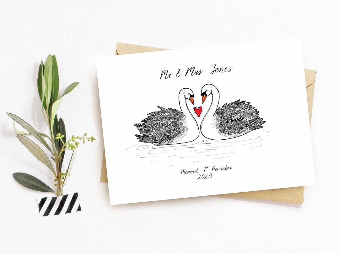 Swans Wedding Card | Personalised Anniversary Card | Valentines Card - Etsy