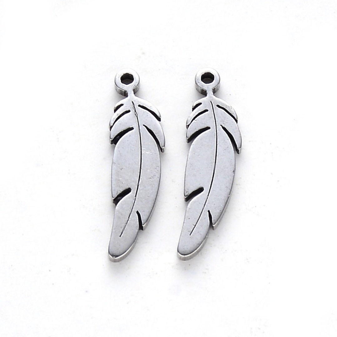 10 Pendants, Feathers, Stainless Steel, 17 X 4.5 Mm, Silver - Etsy