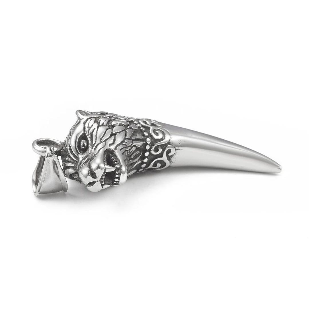 Solid Stainless Steel Pendant, Wolf, Tooth With Decorations, Silver - Etsy
