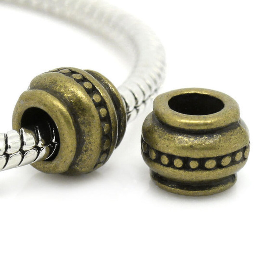 50 Pieces Metal Beads, Vintage Style, Bronze, Decorated, Large Hole ...