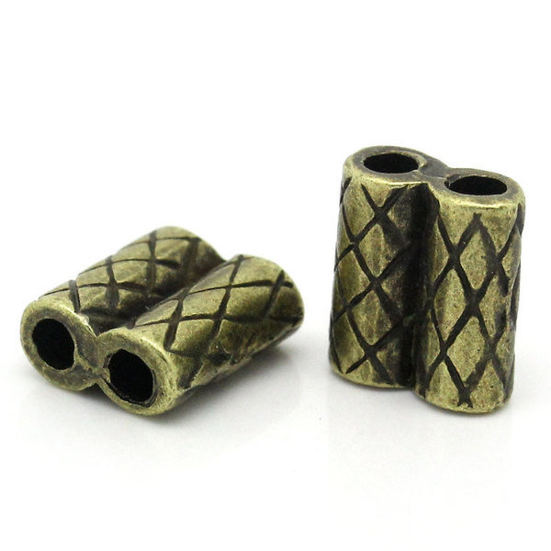 20 Metal Beads, Double Beads, Jewelry Cord, Leather Cord, Bronze - Etsy
