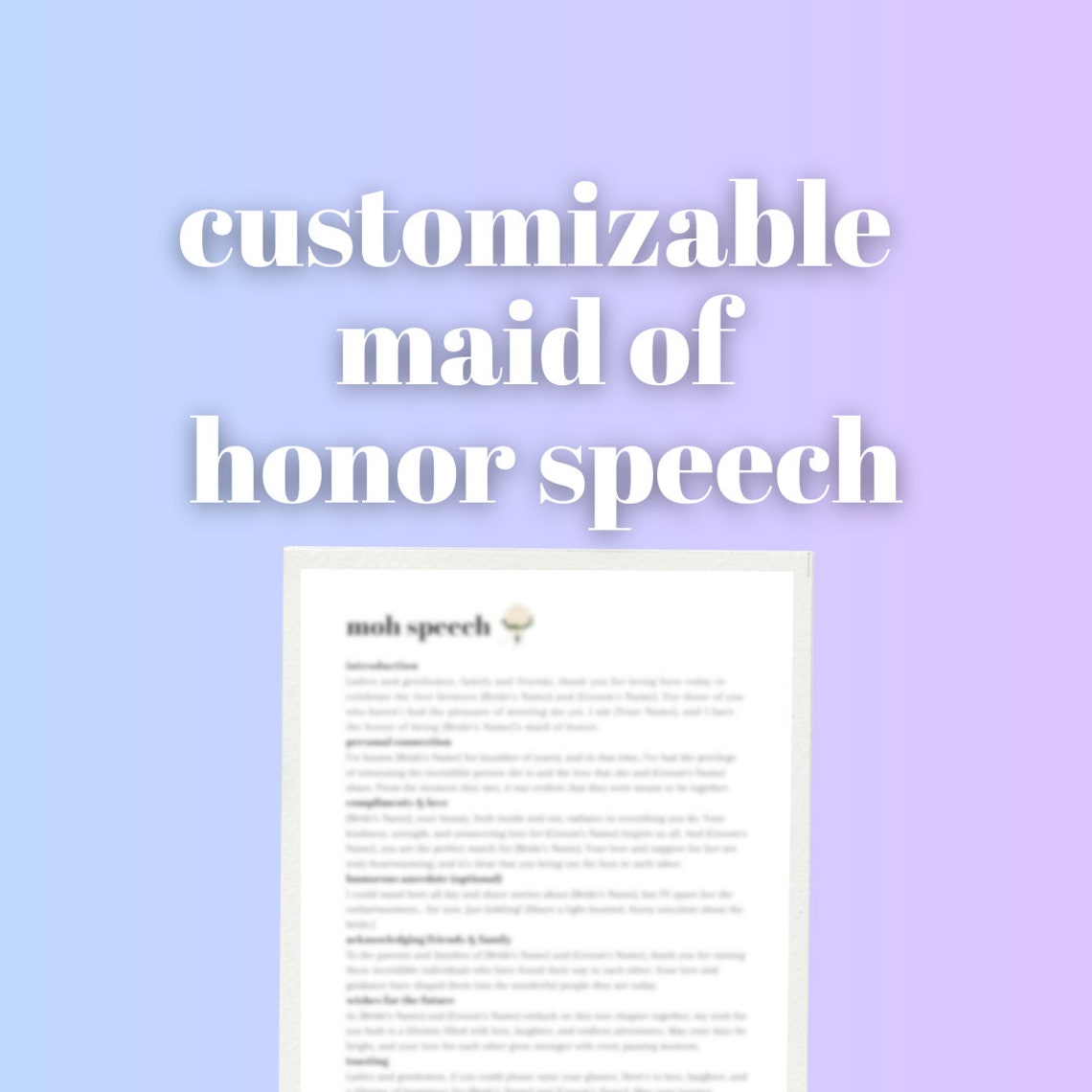 Customizable Maid of Honor Speech - Etsy