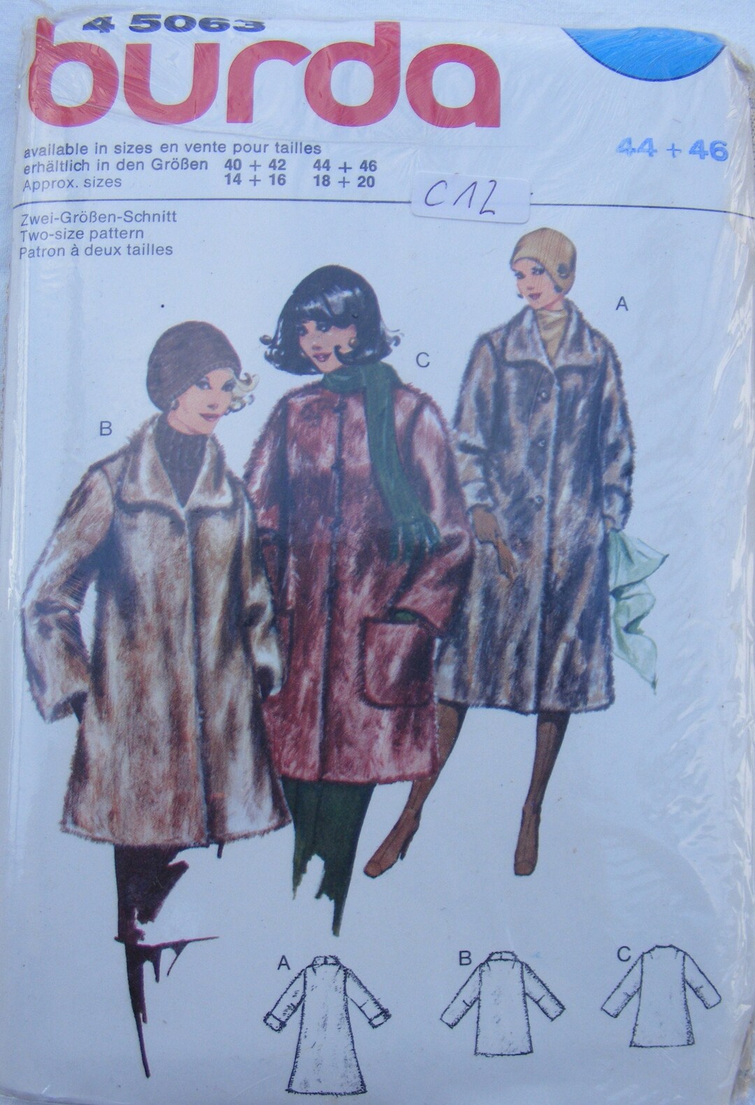 Burda 45063 Pattern Jacket Coat Two Size Cut 44 46, Original Packaging ...