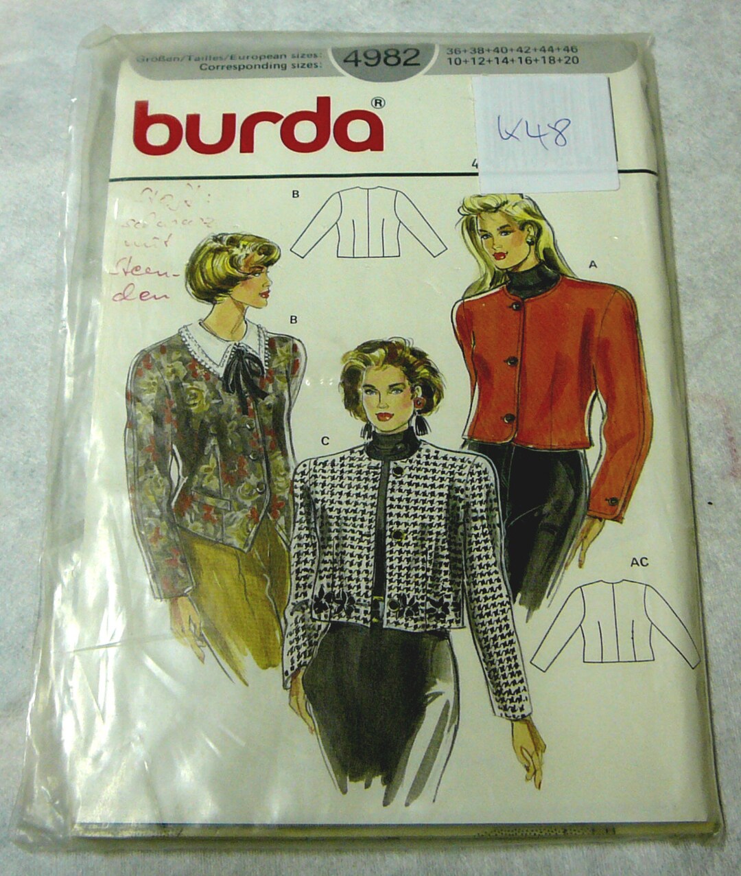 Burda 4982.cut Pattern, Cut, Jacket, Multi-size Cut, Pattern, More Size ...