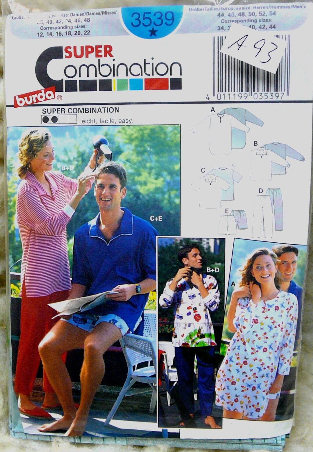 A93 Burda Super Combination Pattern 3539 Unisex - Etsy