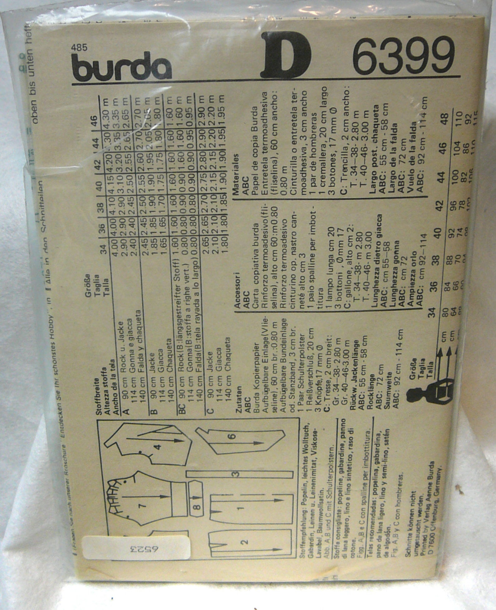 Burda Schnittmuster 6399, Rock und Jacke, 34 - 46, more size pattern, 8 ...