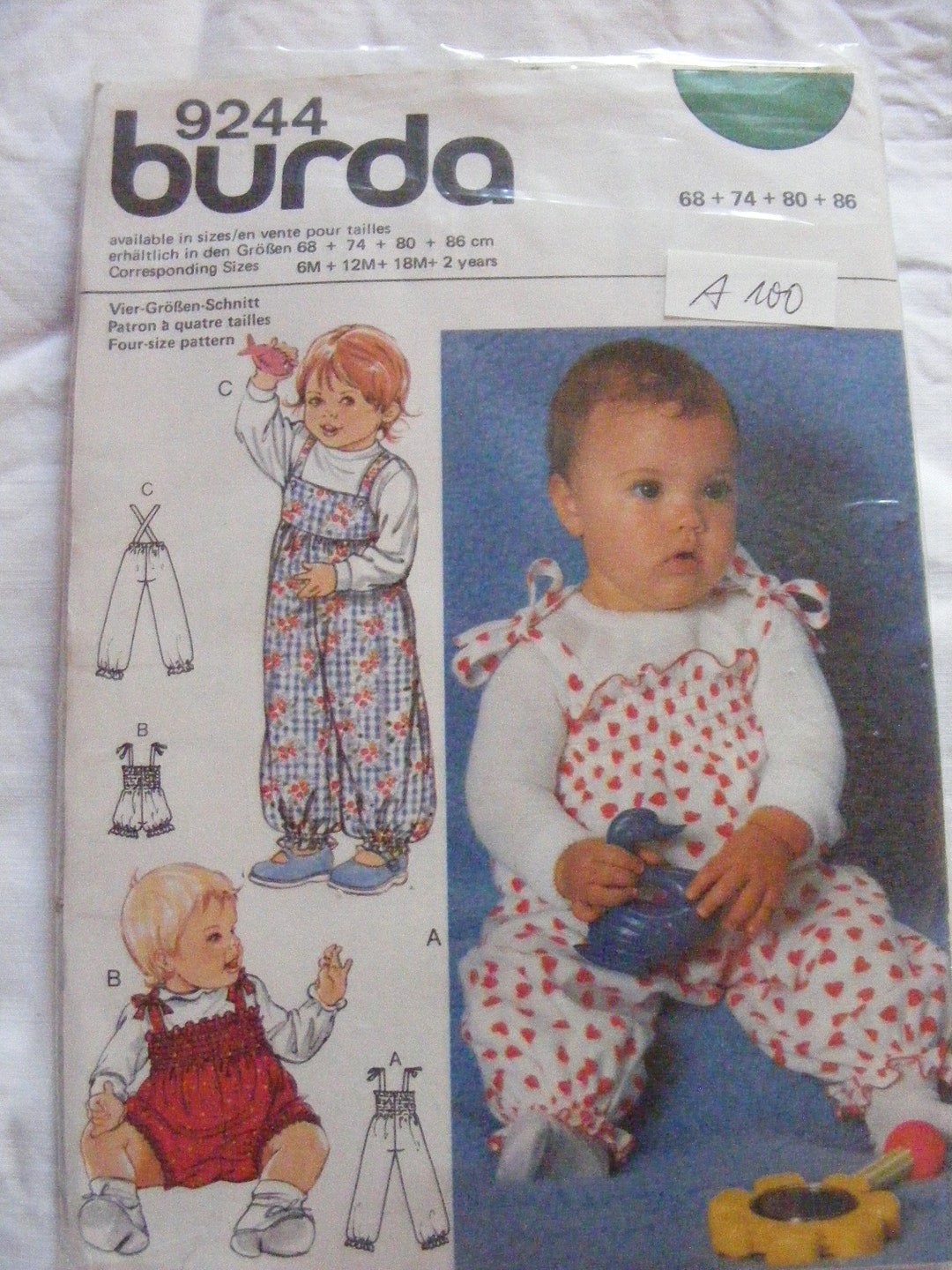 Burda Schnitt 9244 Baby Overall Play Pants, Pattern Original, Dolls ...