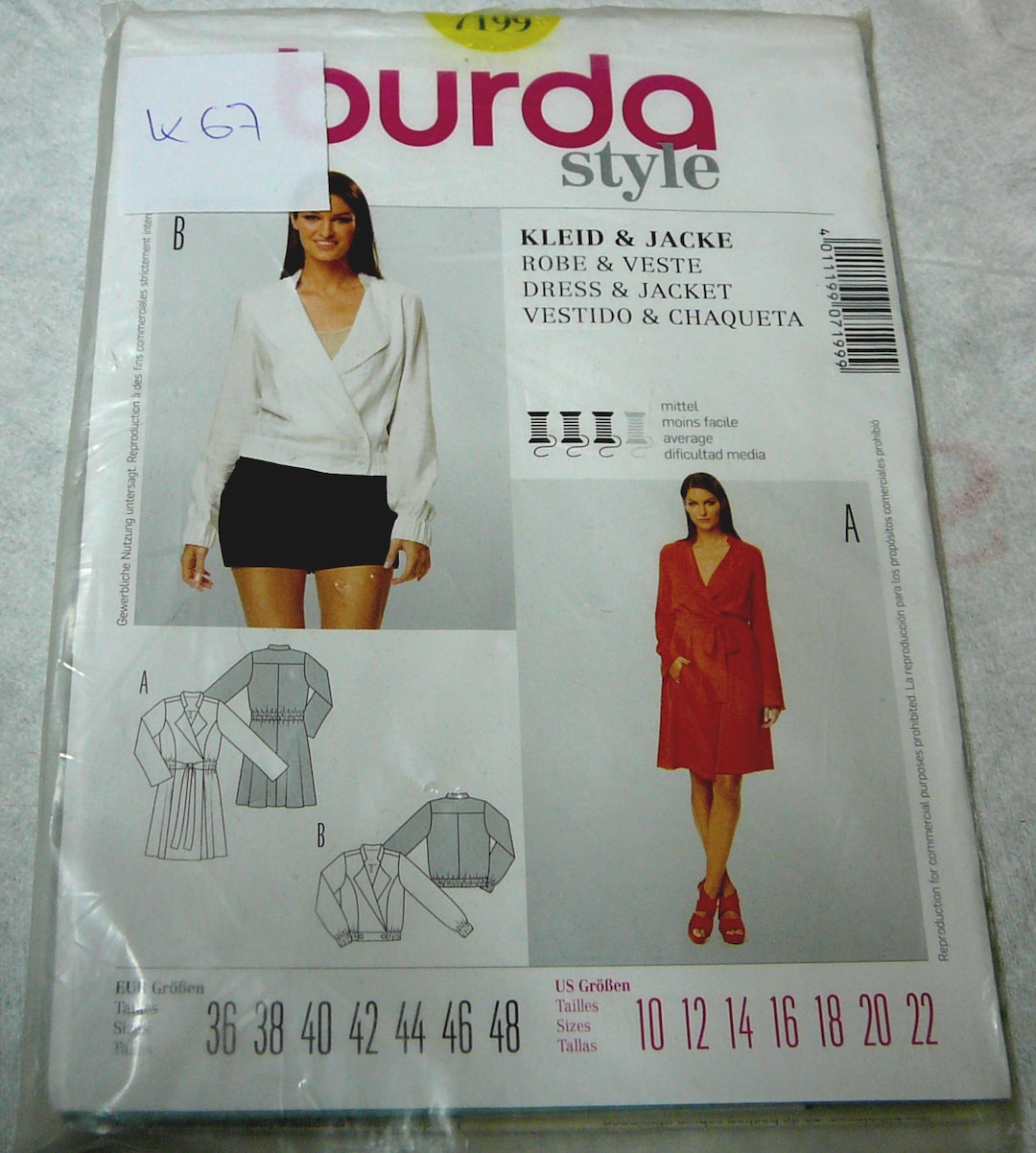 Burda Style 7199 Sewing Pattern, Original Packaging, Dress and Jacket ...