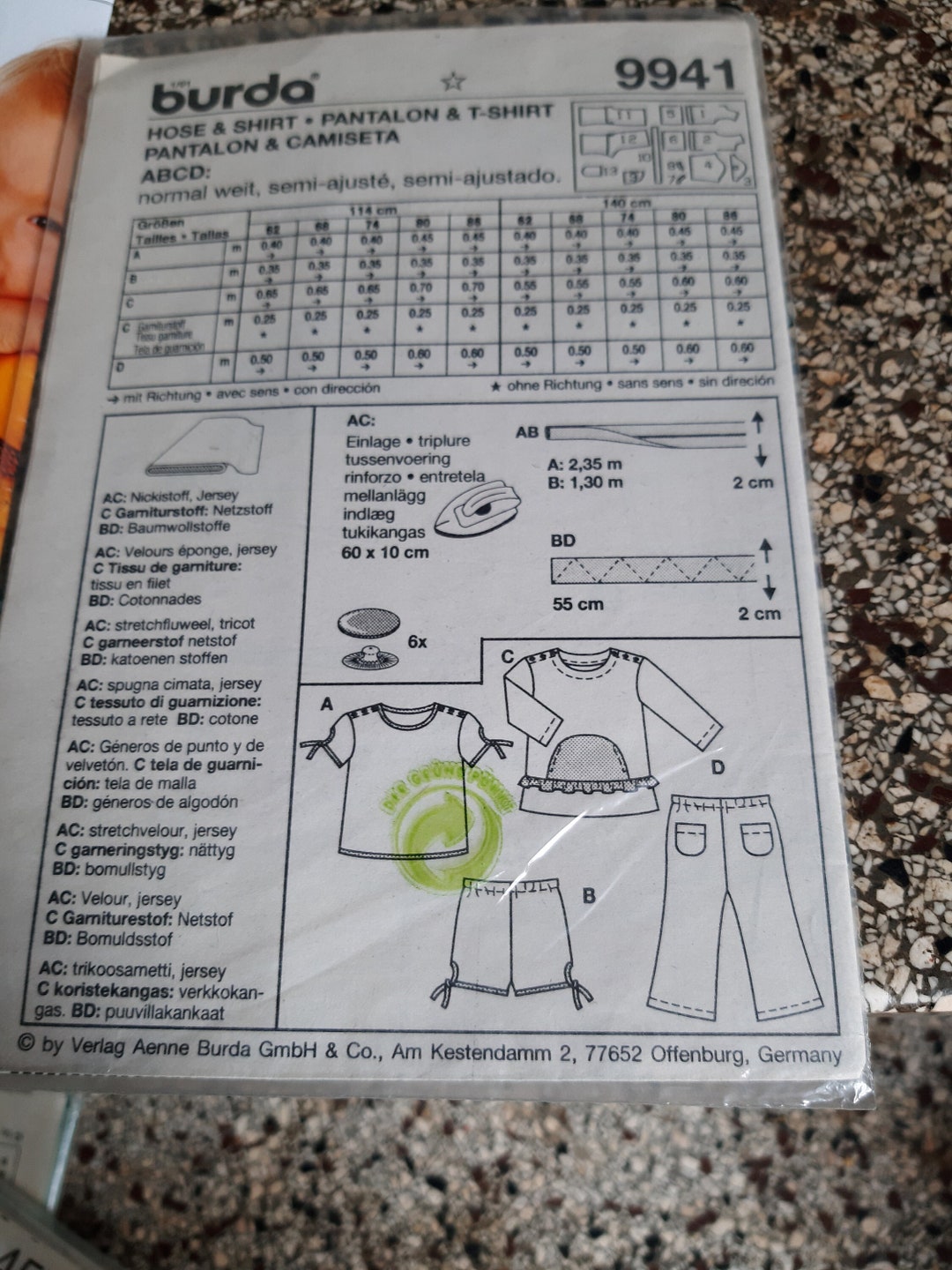 Burda 9941 Sewing Pattern Baby Pants and Shirt, Multisize Pattern 62-86 ...