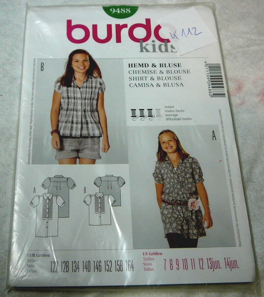 Burda Kids 9488, Shirt and Blouse, Chemise and Blouse, Shirt and Blouse ...