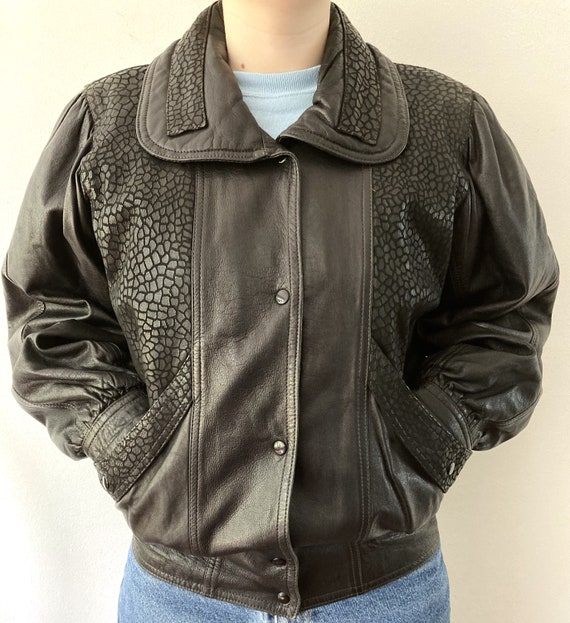 Vintage leather bomber jacket // 80s leather jacket w… - Gem