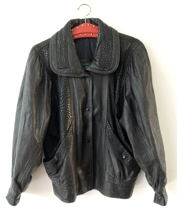 Vintage leather bomber jacket // 80s leather jacket w… - Gem