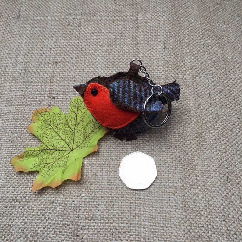 Robin Keychain Harris Tweed Robin Keychain Tweed Robin Bird - Etsy