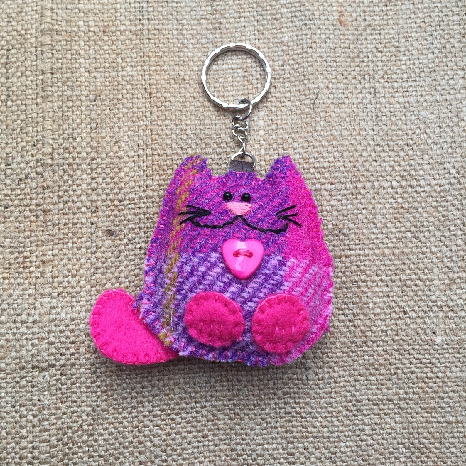 Pink Harris Tweed Cat Keyring,pink Cat,cat Keyring,tweed Cat,scottish ...