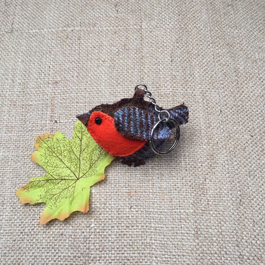 Robin Keychain, Harris Tweed Robin Keychain, Tweed Robin, Bird ...