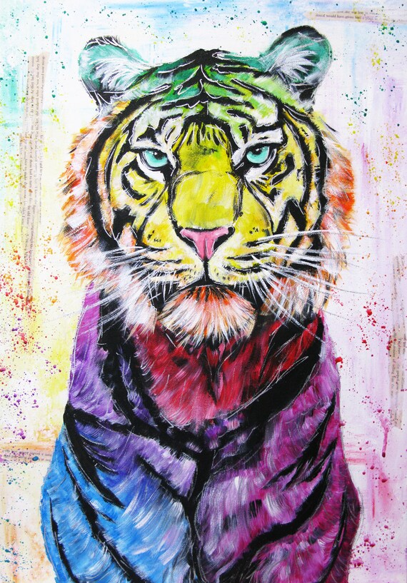 Watercolor Rainbow Tiger