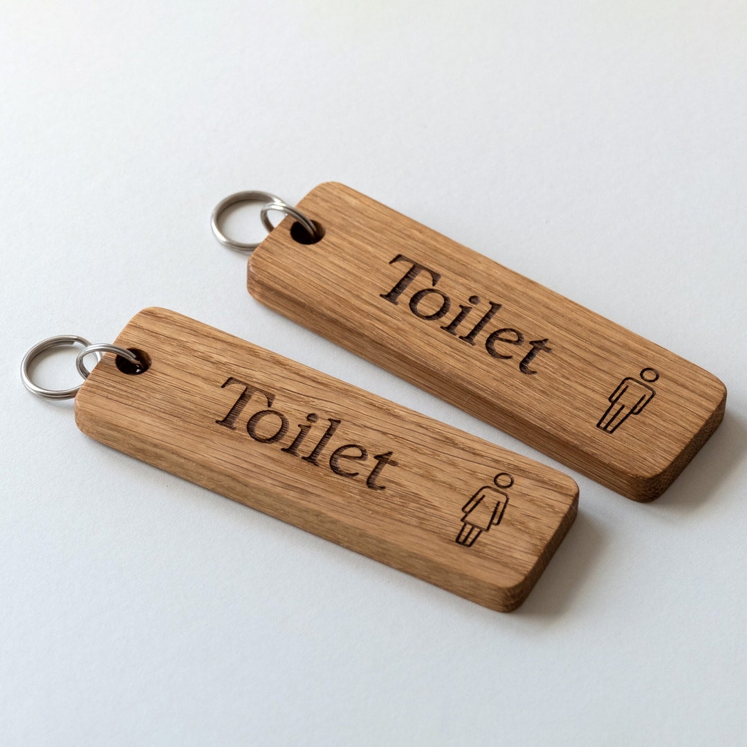 Wooden Keyring Engraved With Toilet, Washroom or Restroom. Extra Large ...
