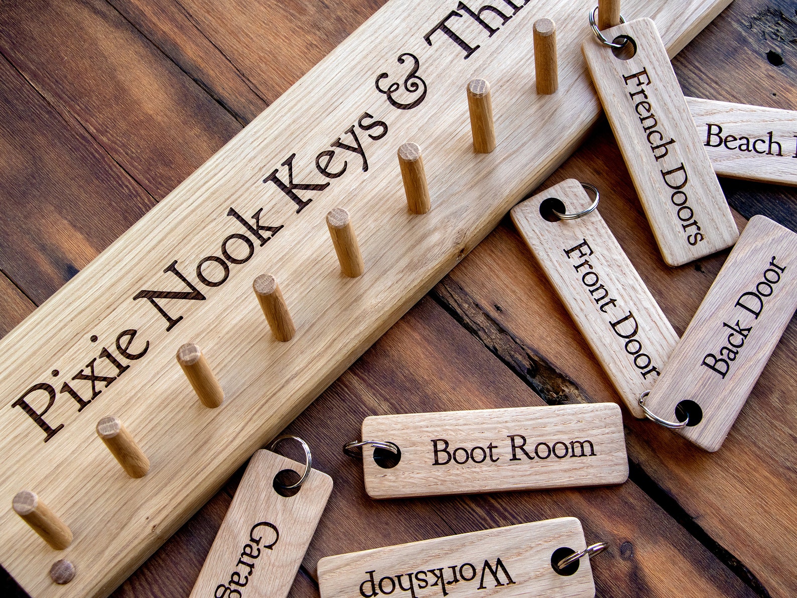 Oak Key Rack Personalised Key Hook for Wall - Etsy UK