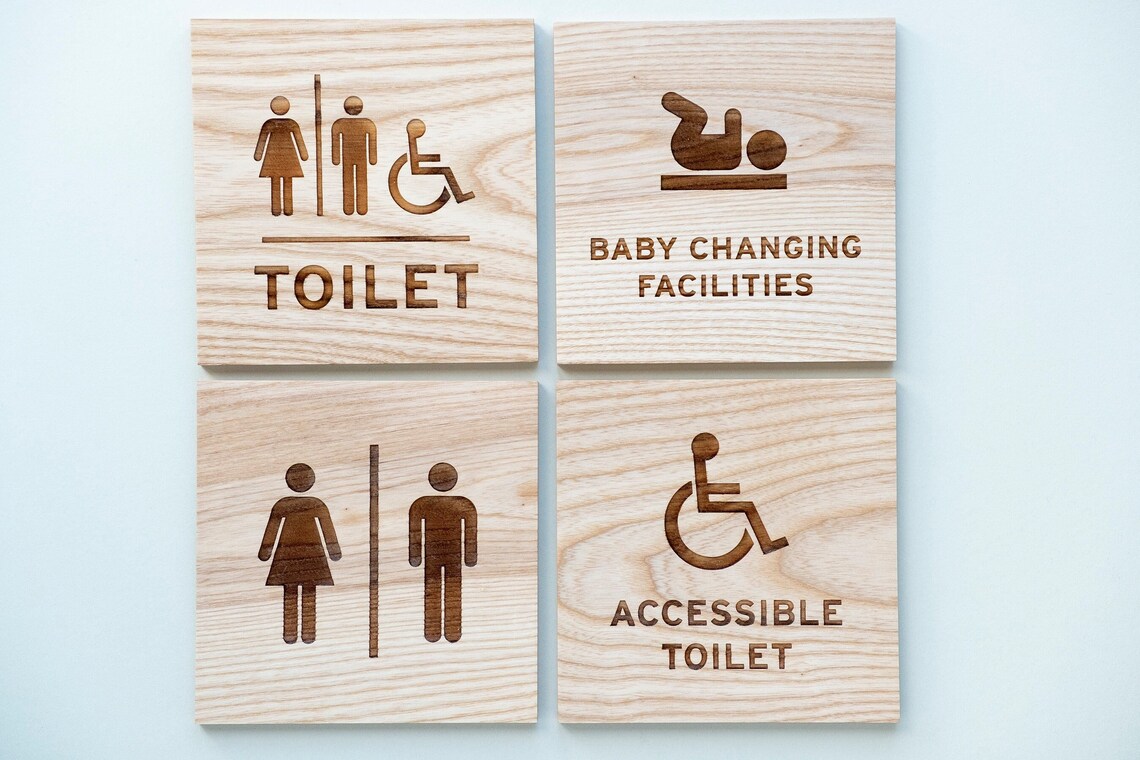 Square Wooden Toilet Sign, Sustainable Ash or Oak Restroom - Etsy UK