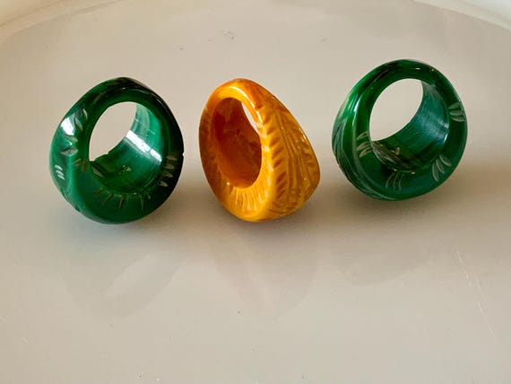 Bakelite Style Deep Carved Rings, Sold Separately - Gem