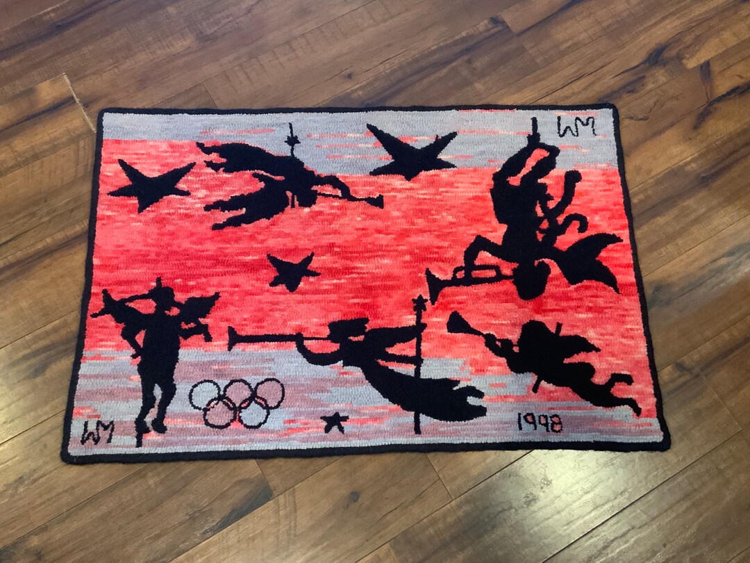 Hand Hooked Scatter Rug With Angels, Trumpets & Stars - Etsy