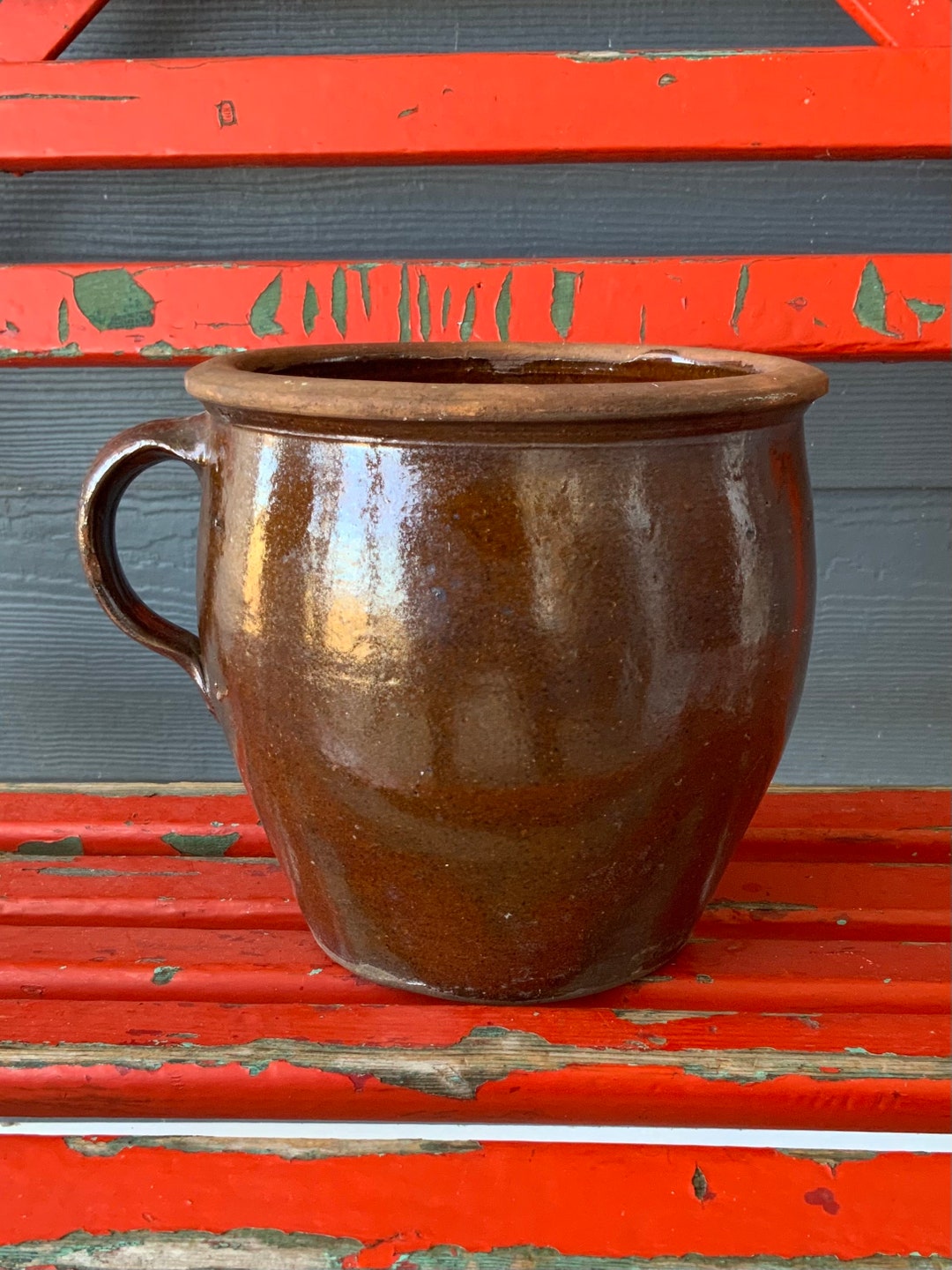 Antique Stoneware Open Crock With Handle in Rich Coffee Glaze - Etsy