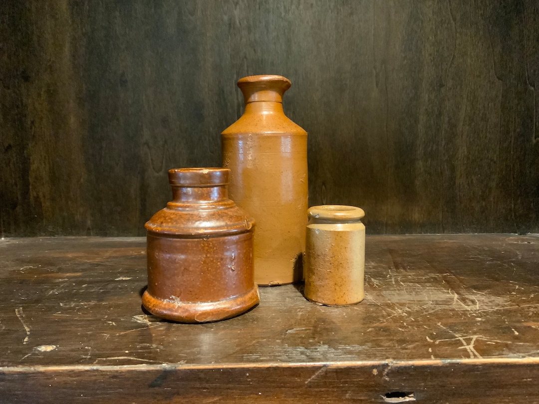 Antique Stoneware Ink Bottles Set of 3 - Etsy