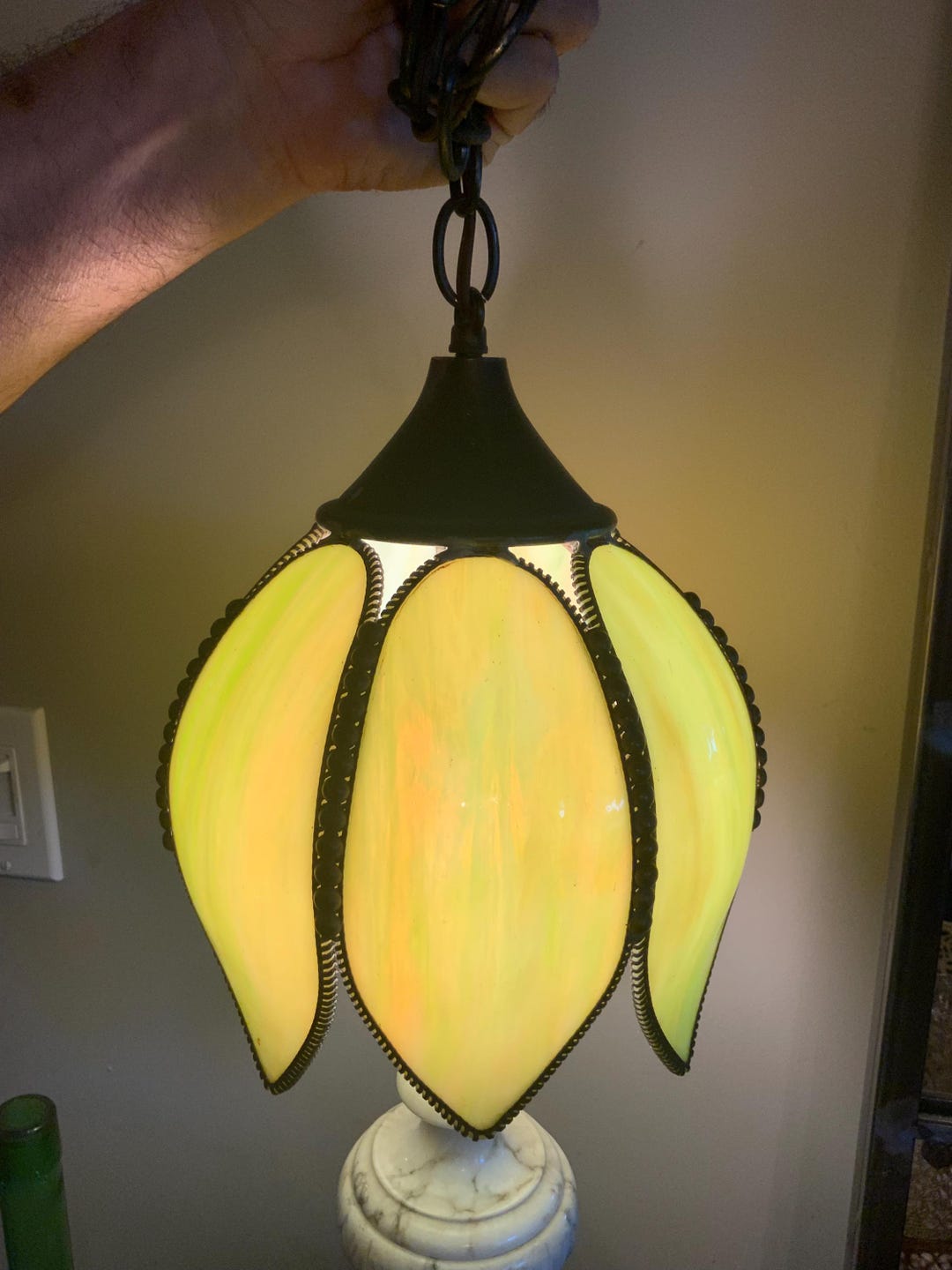 Tulip Shaped Slag Glass Hanging Light Fixture Pendant - Etsy