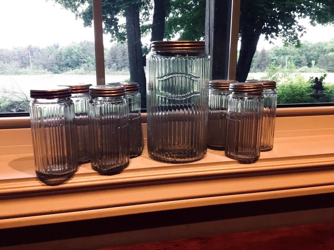 Vintage Hoosier Cupboard Spice Jars Ribbed Glass Set of 8 - Etsy