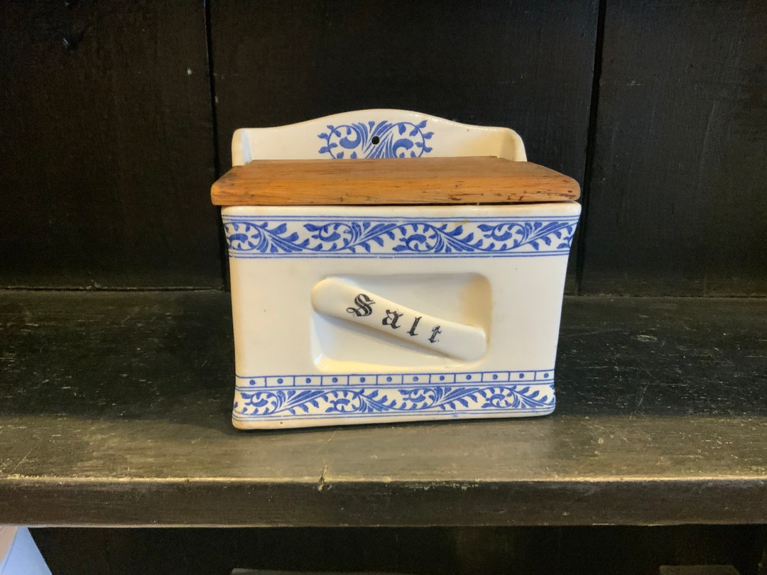 Blue & White Ceramic Salt Box - Etsy