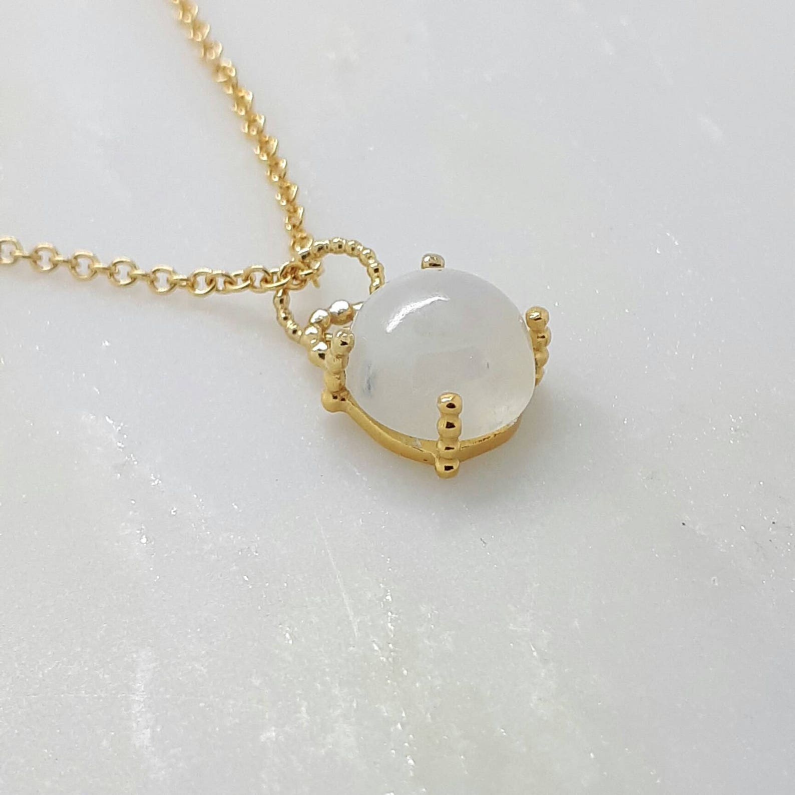 Gold Moonstone Pendant Genuine Moonstone Pendant Dainty - Etsy
