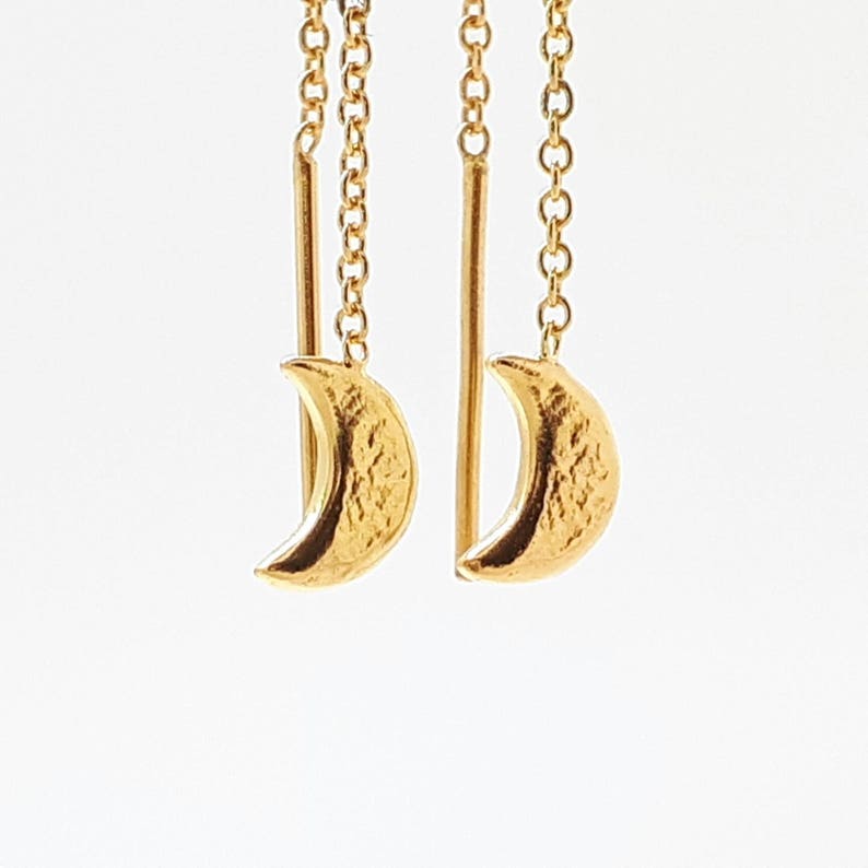 Gold Moon Pull Through Earrings Simple Ear Threader Chain - Etsy