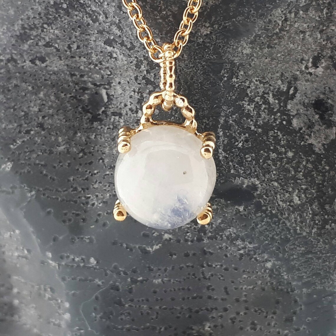 Gold Moonstone Pendant Genuine Moonstone Pendant Dainty - Etsy